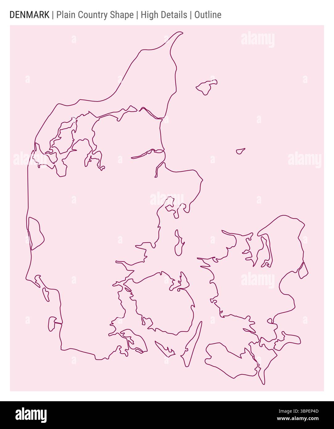 Denmark plain country map. High details. Outline style. Shape of Denmark. Vector illustration ...