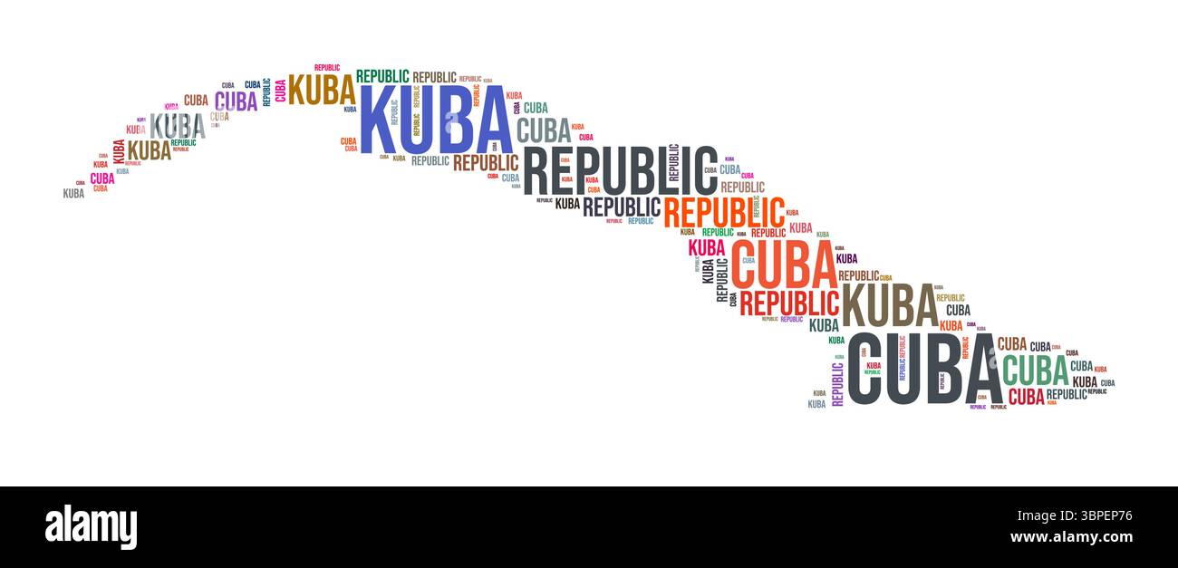 Cuba country shape word cloud. Typography style country illustration ...