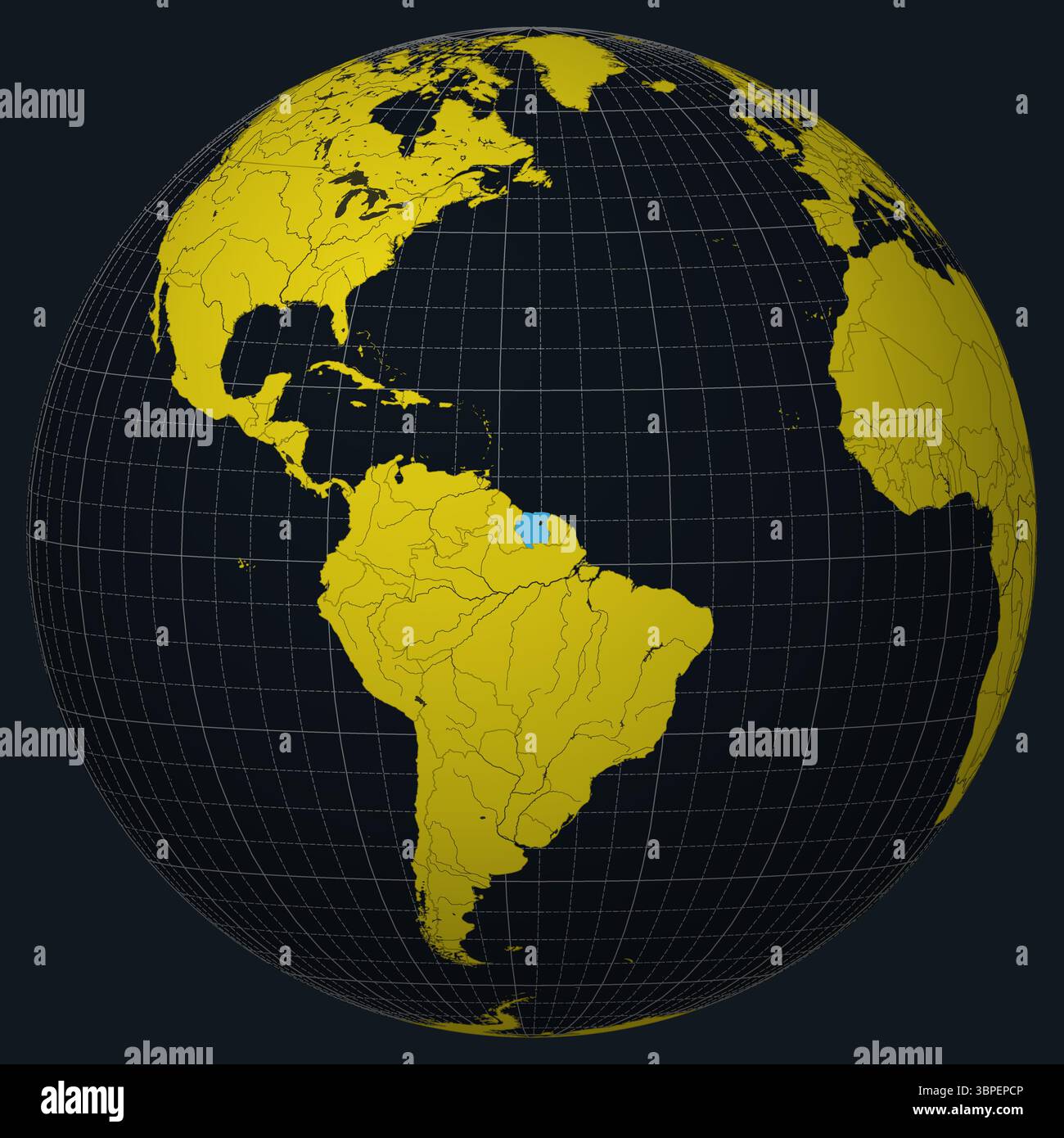 Suriname on Globe. Country view on the world map in Charcoal Bright ...