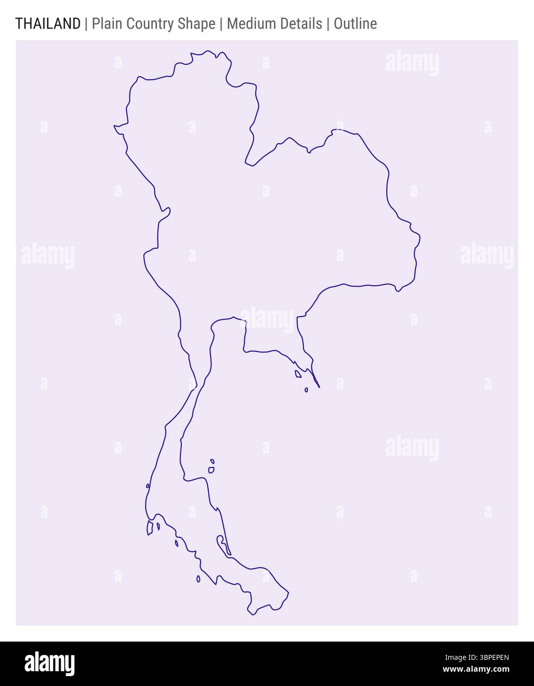 Thailand plain country map. Medium details. Outline style. Shape of ...