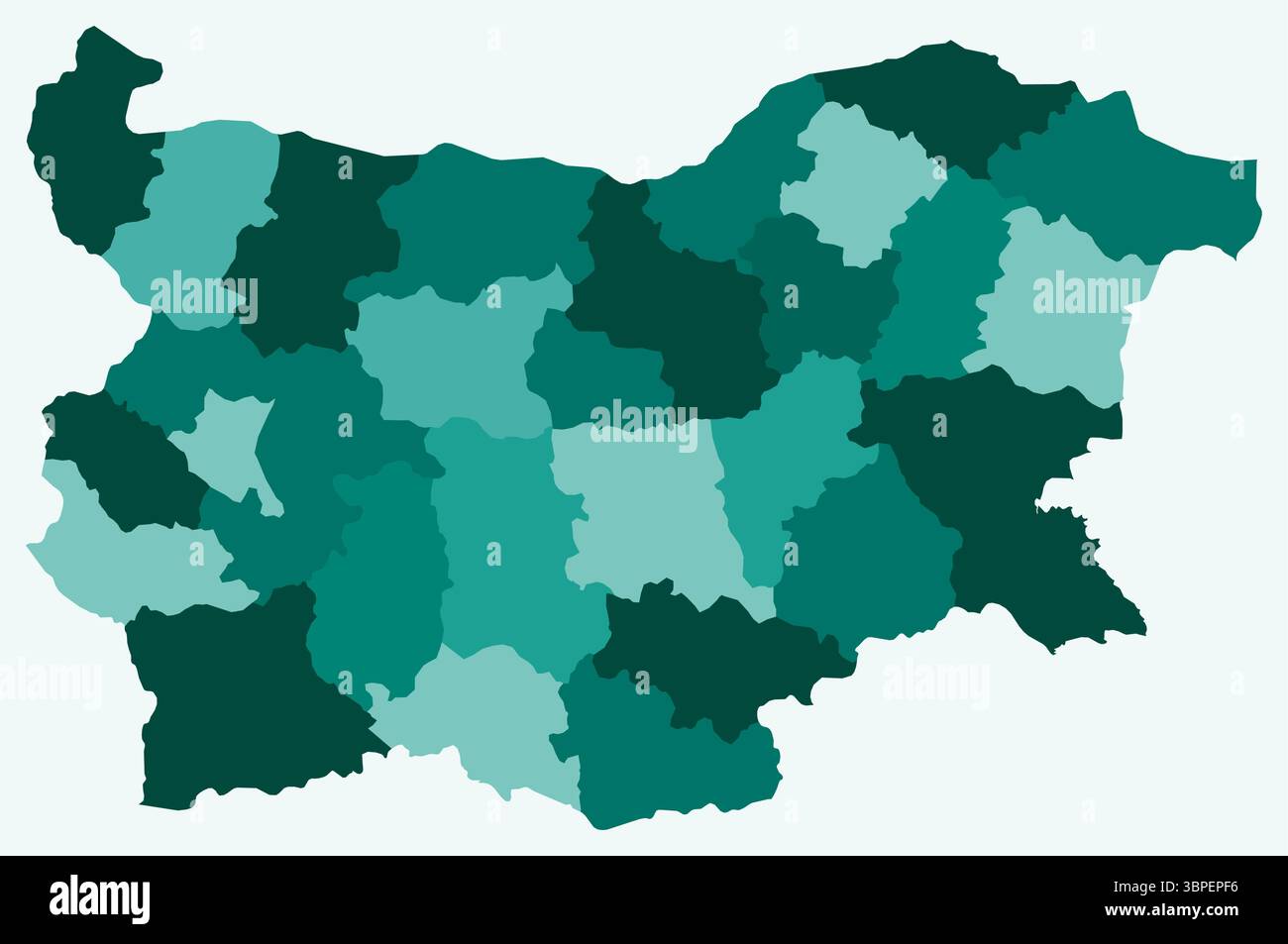 Map of Bulgaria with regions. A simple country border map with region division. Teal color ...