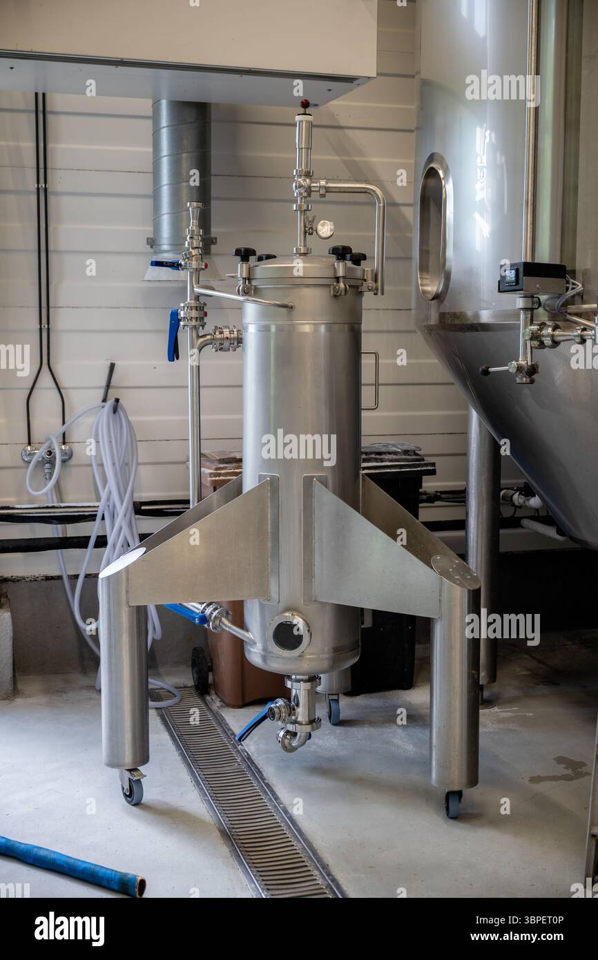Stainless steel pressure vessel in modern craft brewery for beer ...