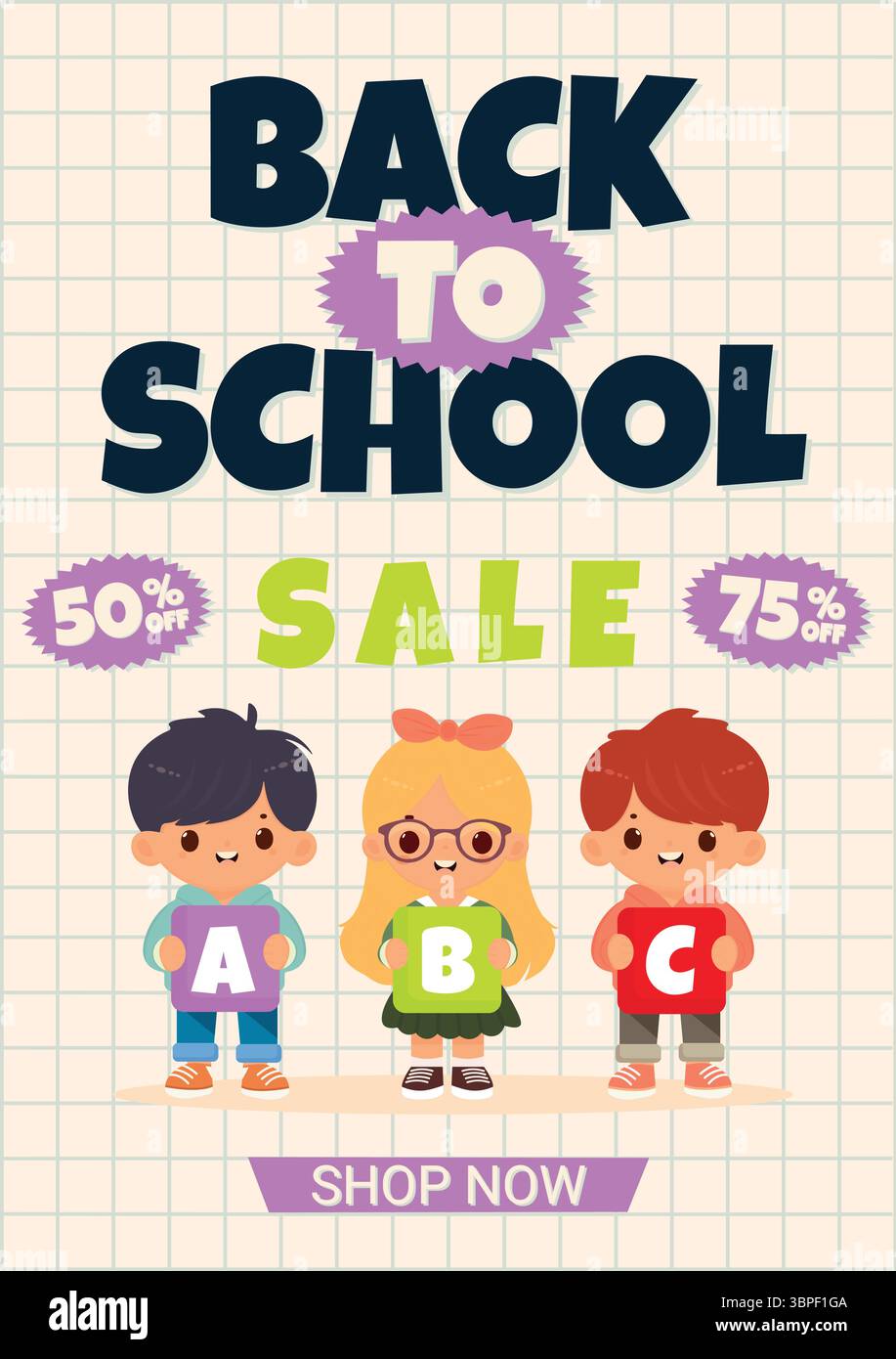 Back to School Sale Poster with Cute Children Holding ABC Letters Flat ...
