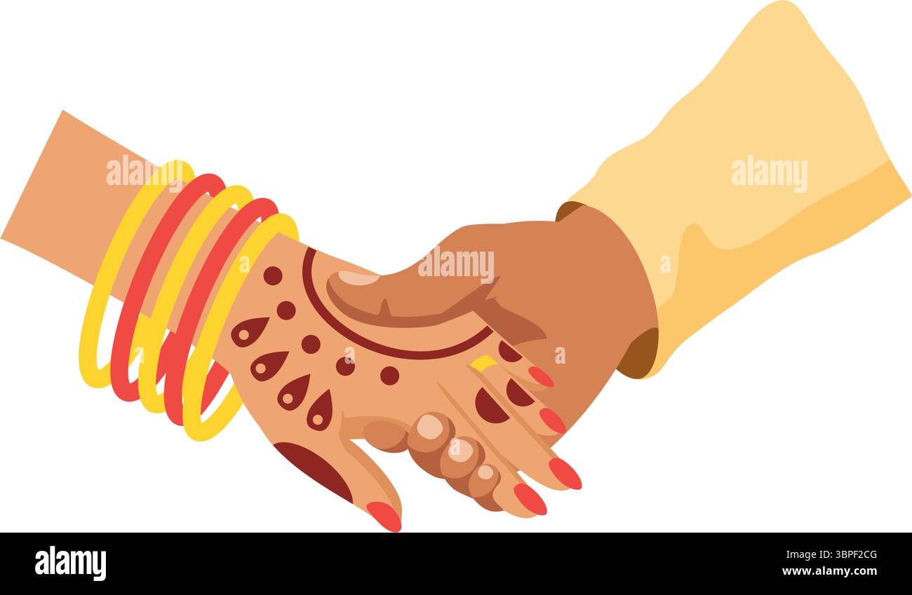 Indian Wedding Hands Bride Groom Holding Flat Colorful Traditional ...
