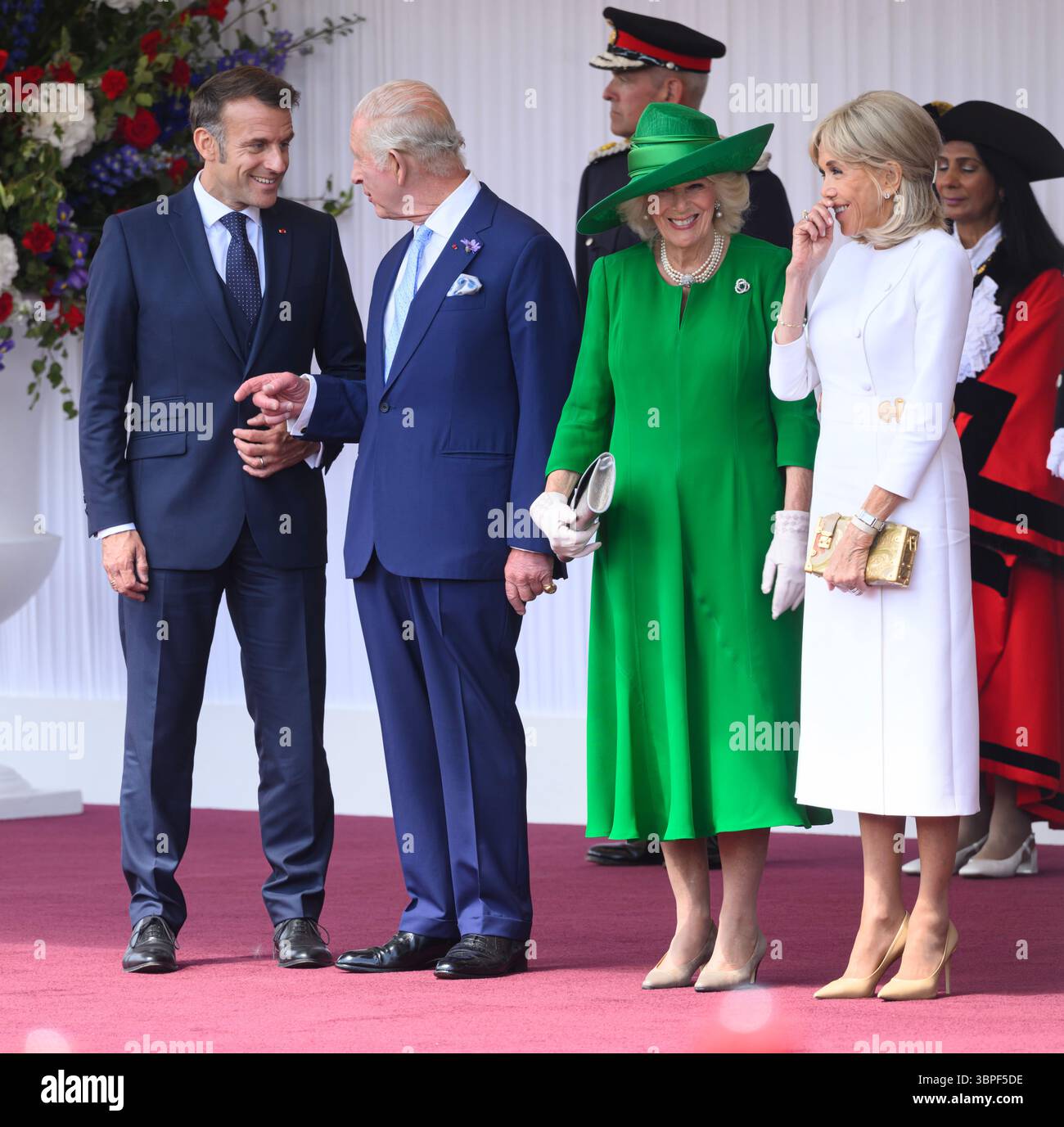 Windsor, UK. July 8th, 2025. Emmanuel Macron, Mrs. Brigitte Macron ...