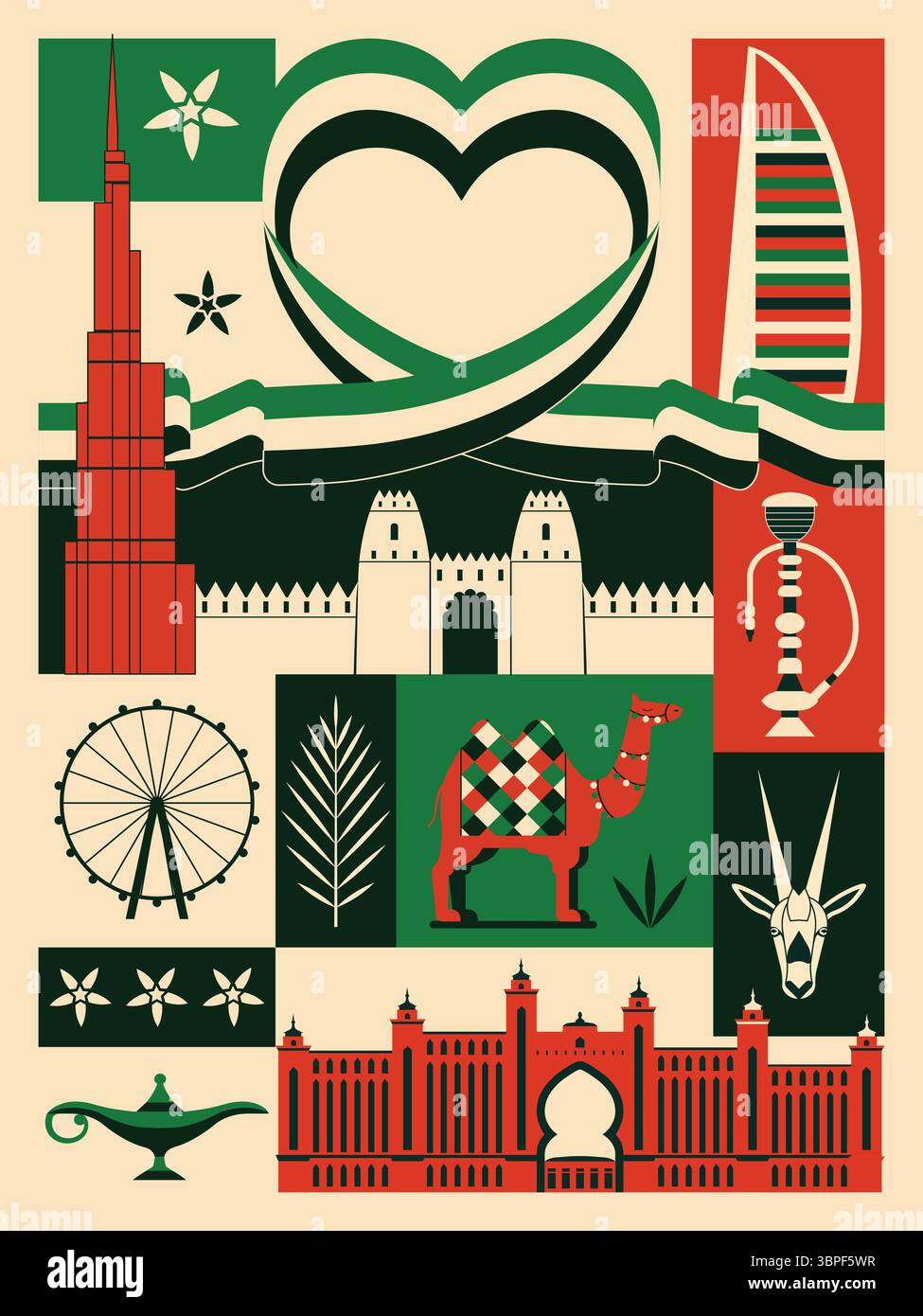 UAE Travel Poster with Symbols and Attractions Stock Vector Image & Art ...