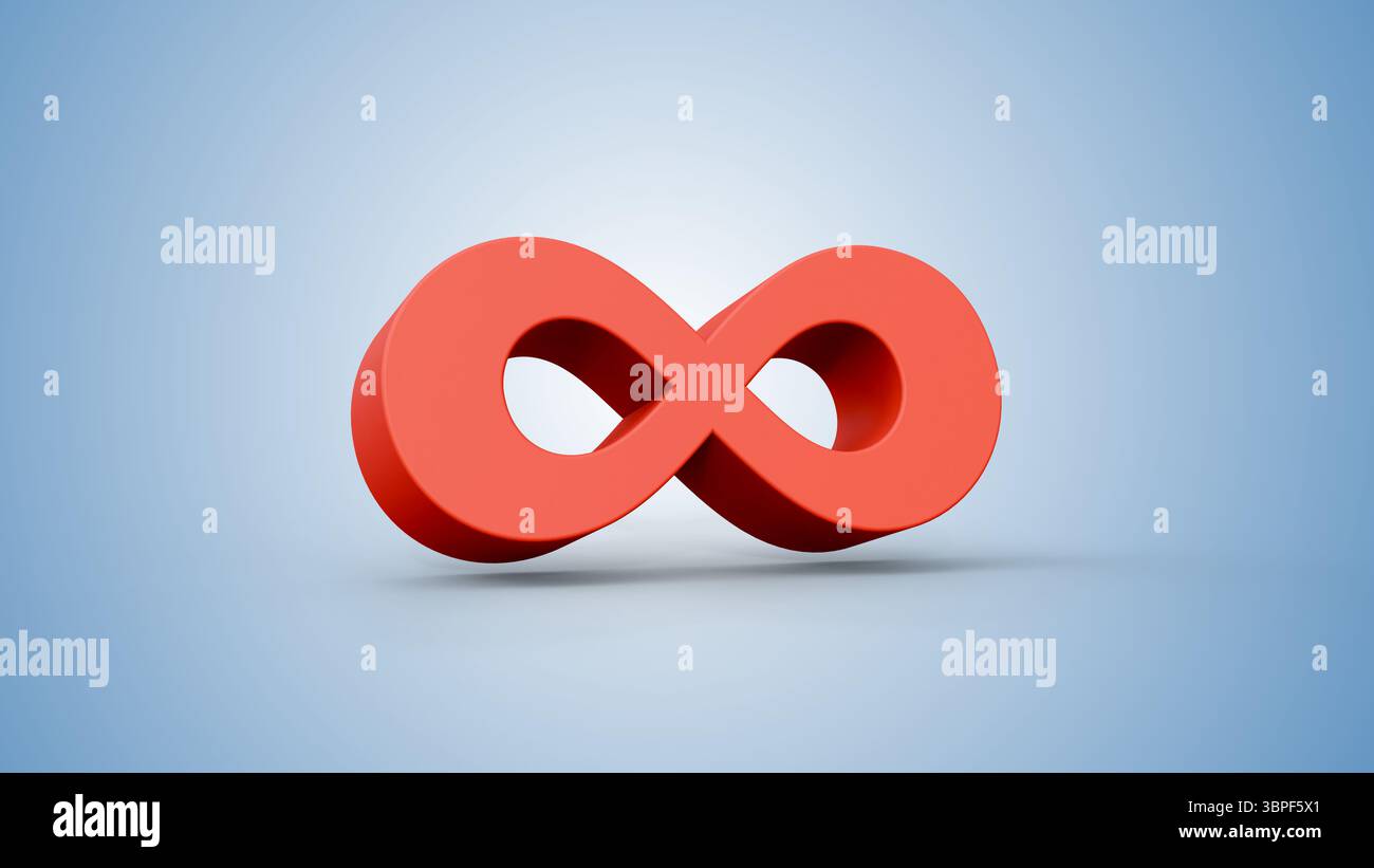 Red infinity symbol on blue background. Endless infinity sign isolated ...