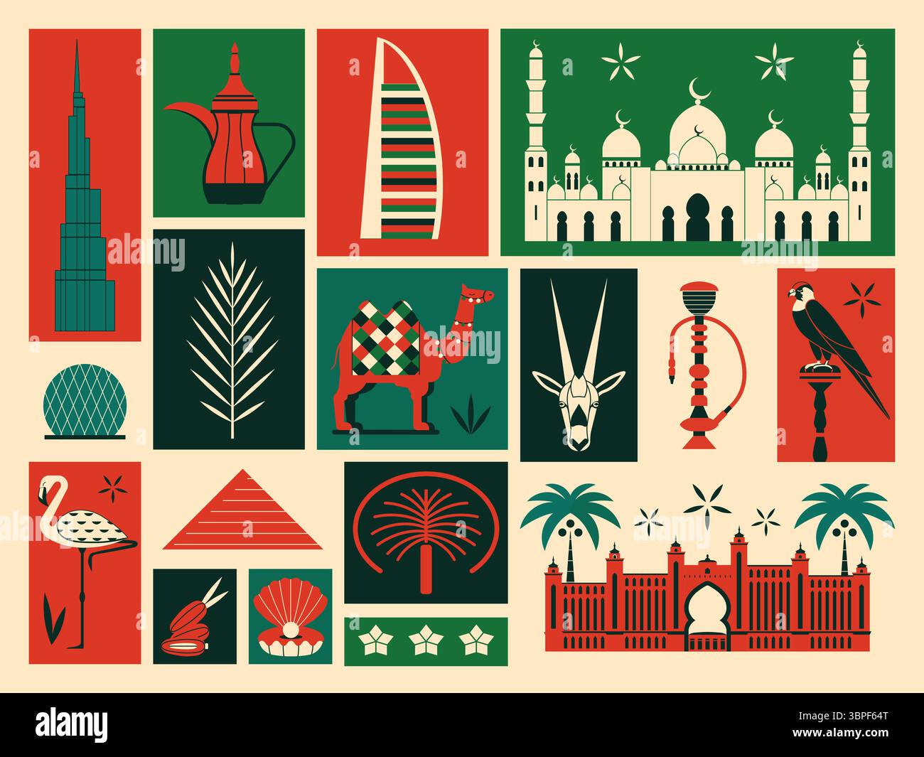 UAE Travel Poster with Symbols and Landmarks Stock Vector Image & Art ...