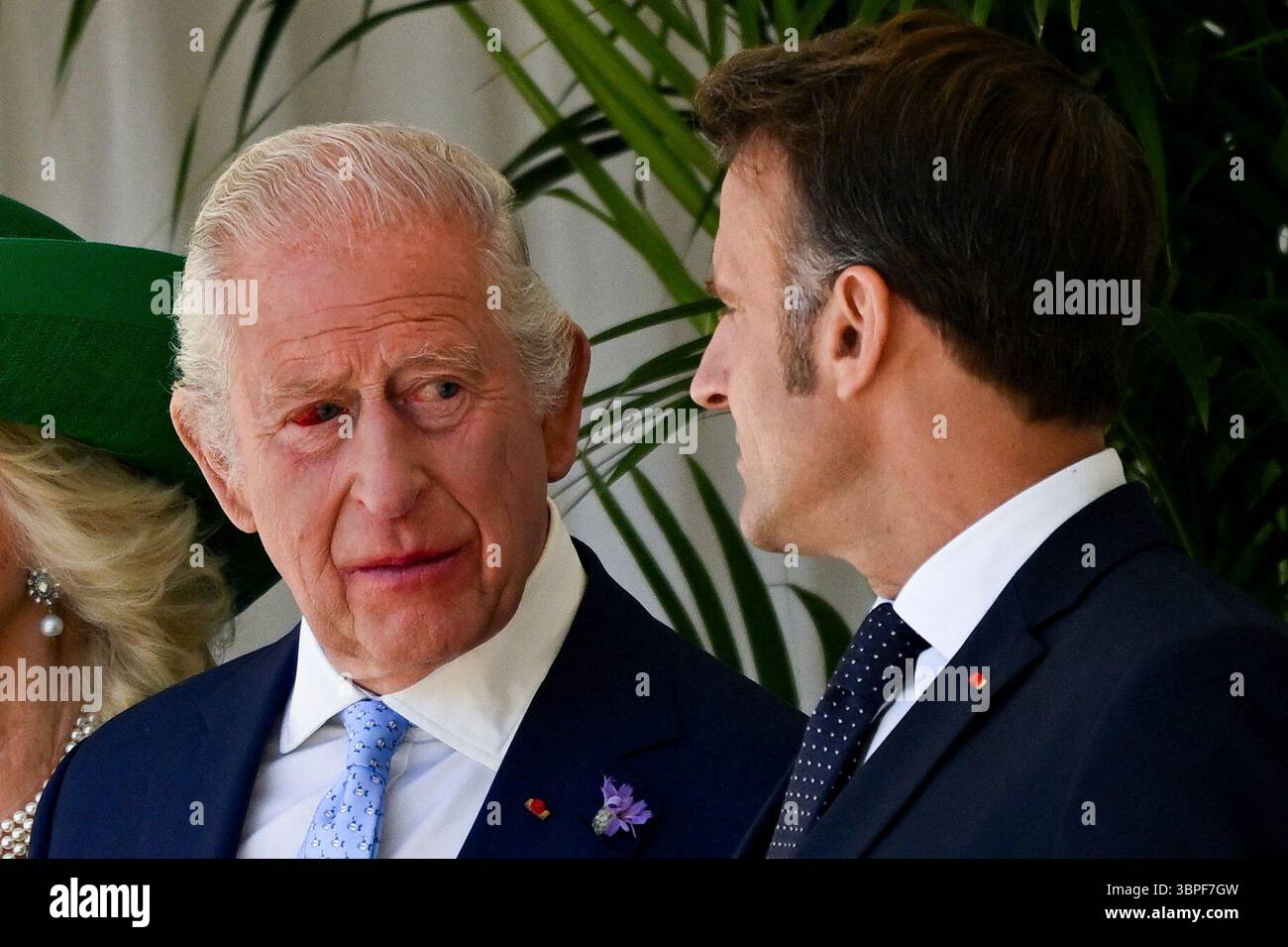 Britain's King Charles III, left, and French President Emmanuel Macron ...