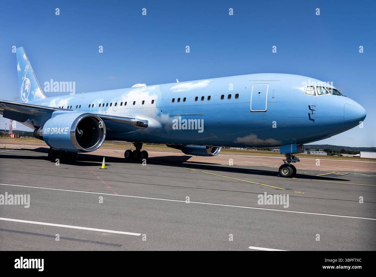 Exeter, UK. 08th Jul 2025. The sky blue private jet owned by the world ...