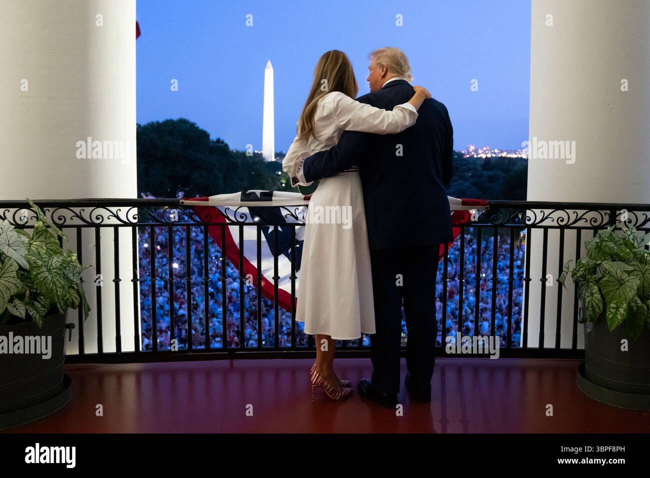 President Donald Trump and First Lady Melania Trump wait for fireworks ...