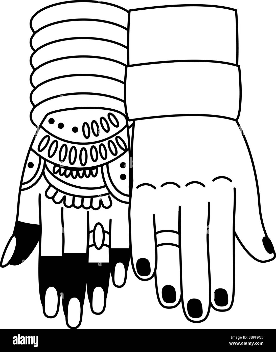 Indian wedding hand line couple mehndi drawing tradition Stock Vector ...
