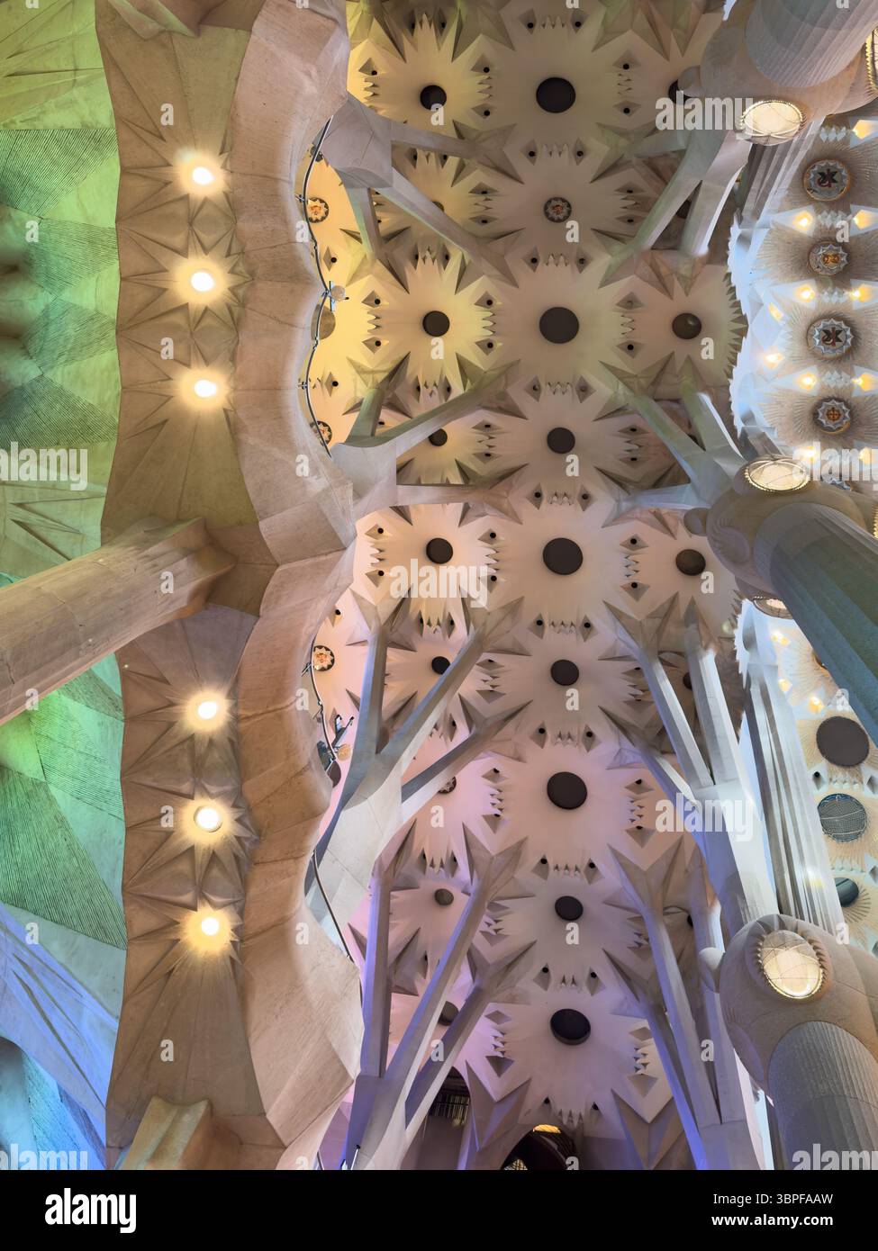 Detail of the complex, geometric vaulted ceiling inside La Sagrada ...