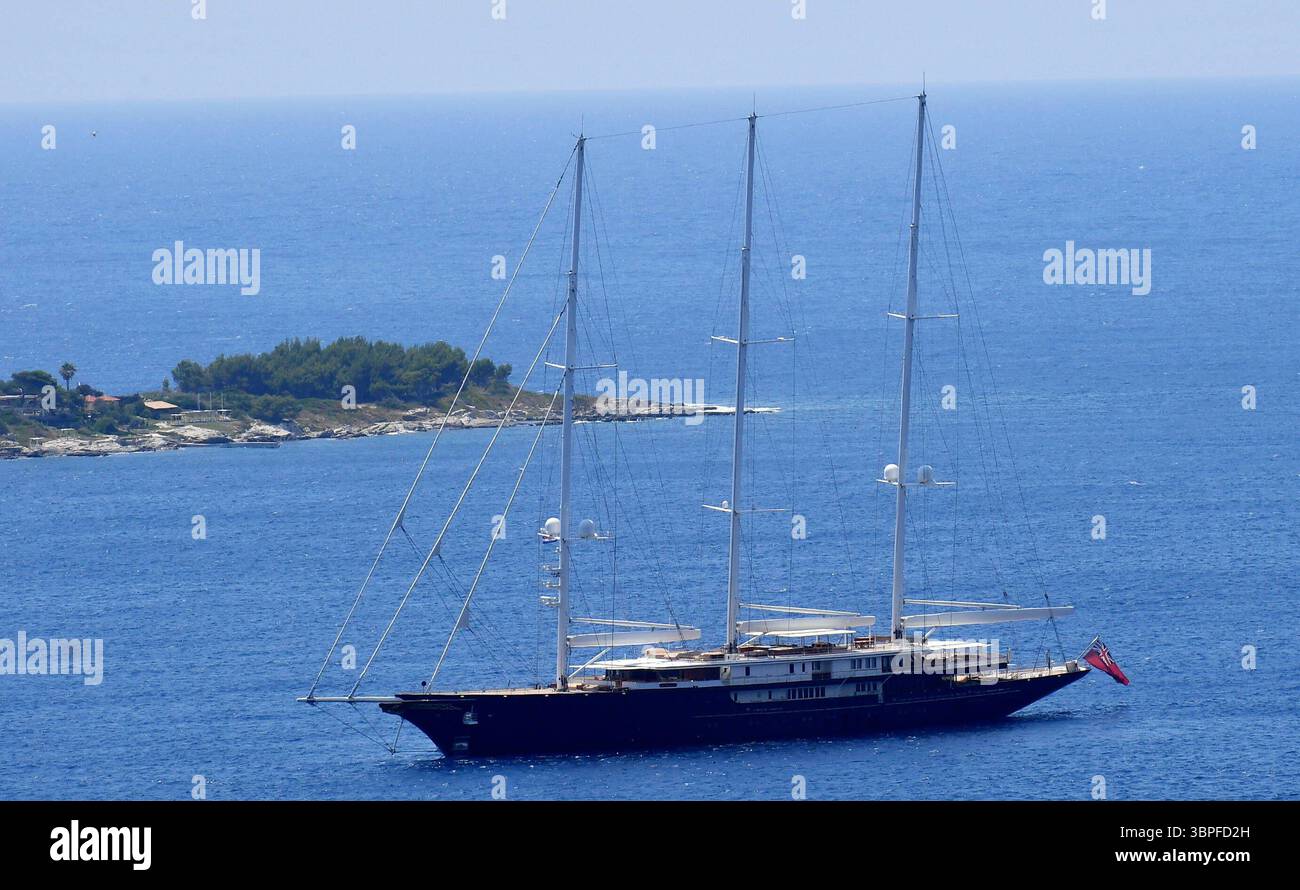 Croatia, Cavtat, 080725. The yacht Kora, a 127-meter-long sailing ship ...