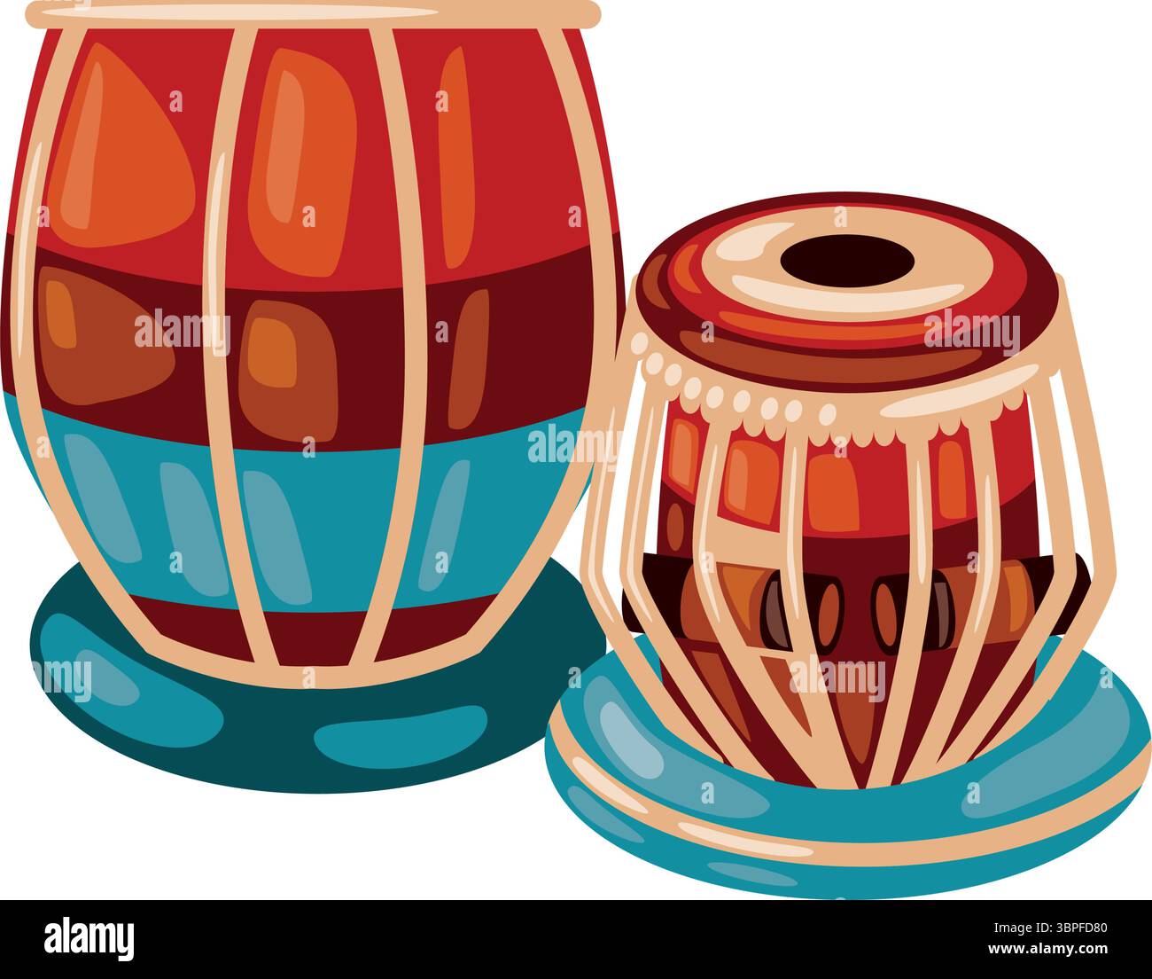 Indian classical tabla folk music drum percussion set bright colors ...