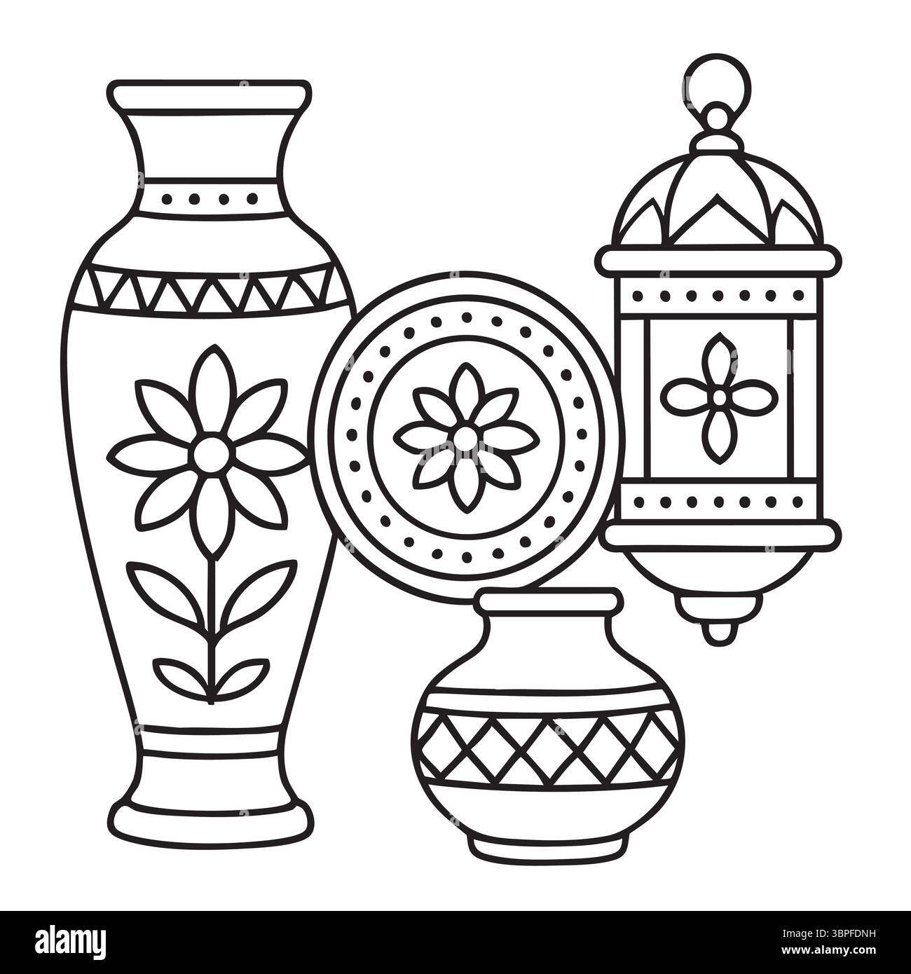 Decorative Vases and Pottery with Floral Patterns Stock Vector Image ...