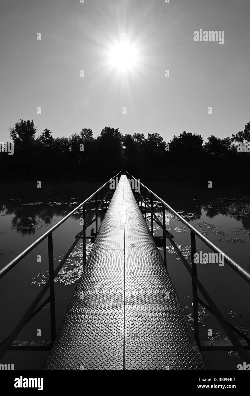 Bridge calm river in Black and White Stock Photos & Images - Alamy