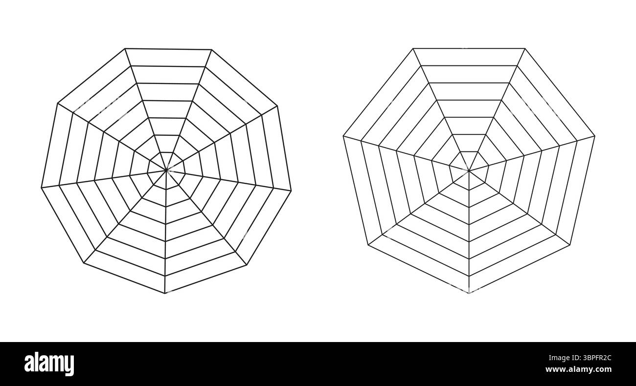 Radar or spider diagram template. Blank radar chart. Polygon, nonagon ...