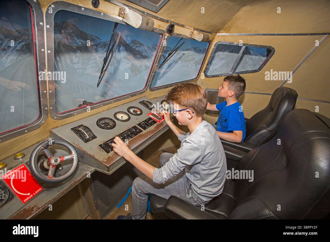 Netherlands, Children in the train driver simulator in the Railway ...