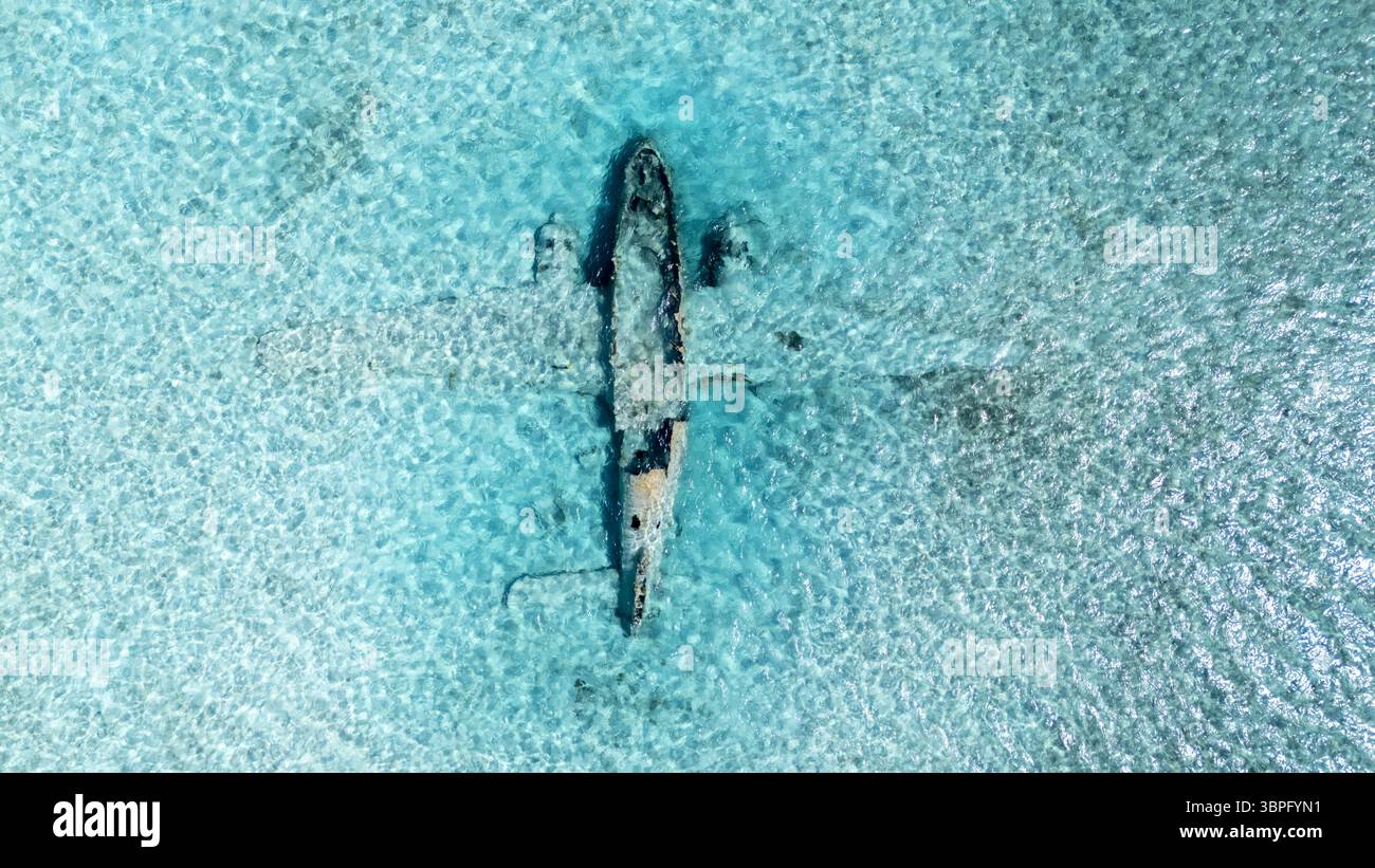 Aerial view of Pablo Escobar plane sank in the turquoise waters, a ...