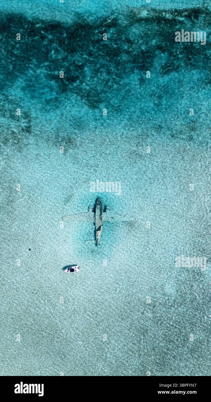 Aerial view of Pablo Escobar plane sank in the turquoise waters, the ...
