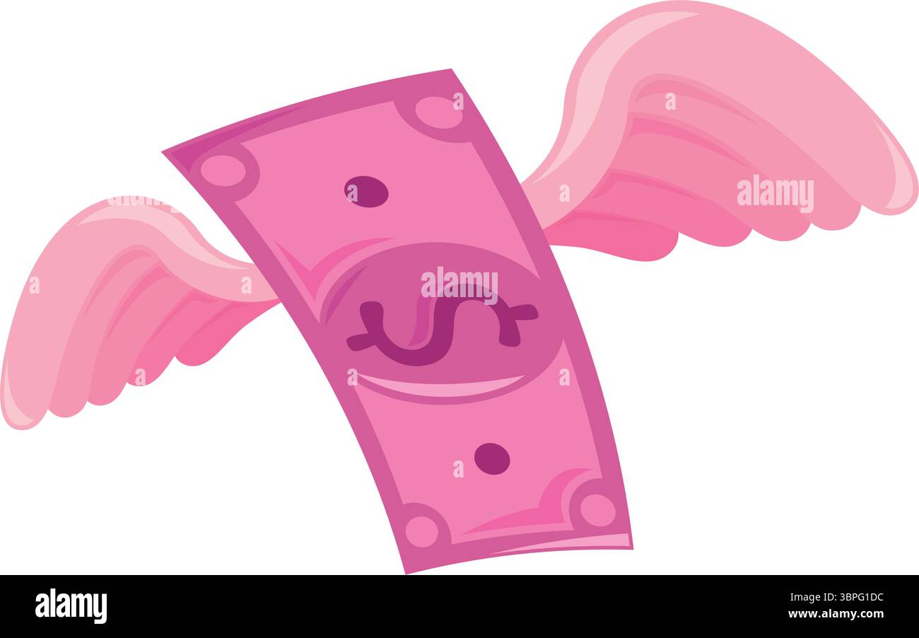 Pink flying money bills icon cartoon currency finance wings Stock ...