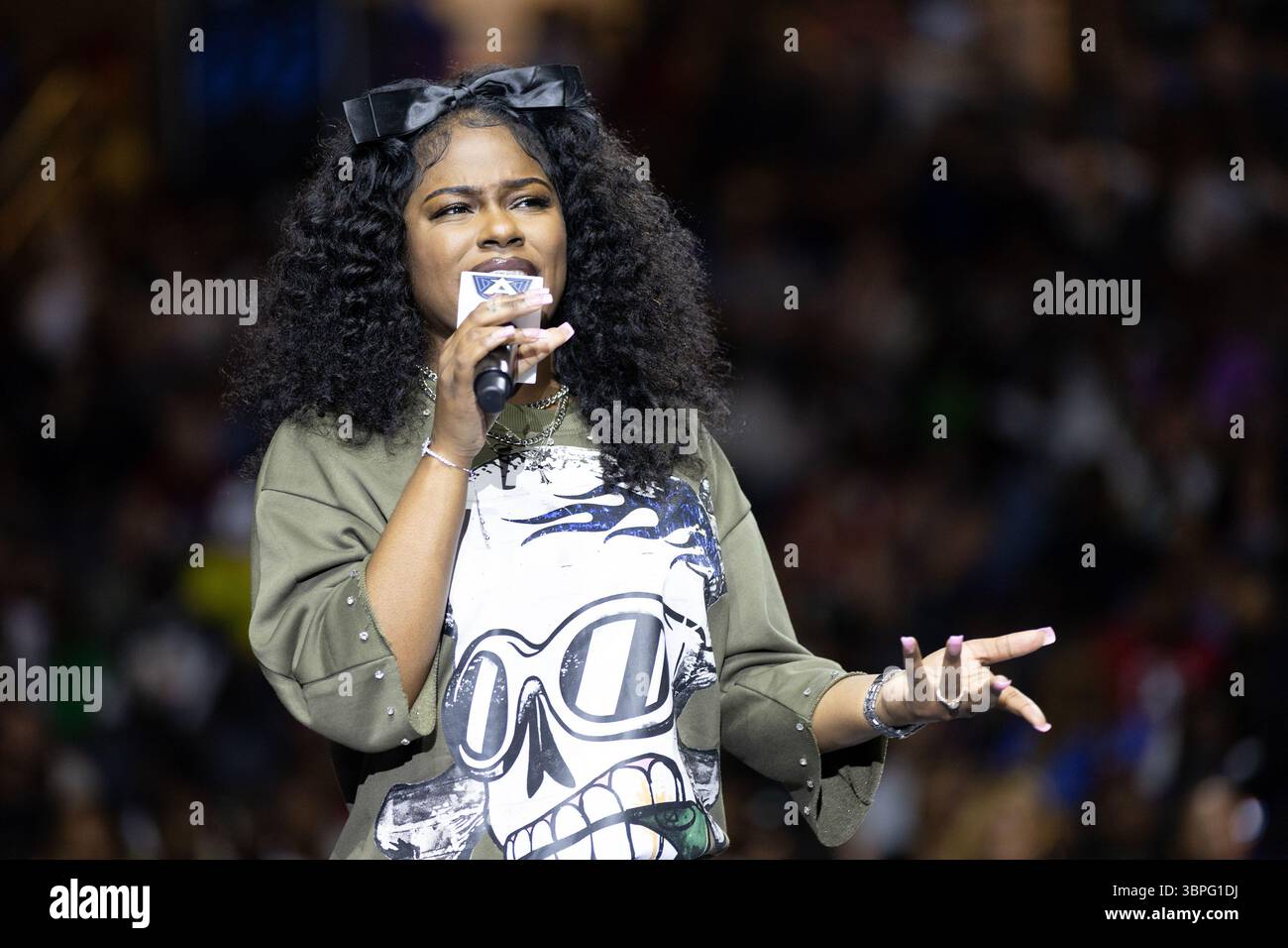 Omeretta the Great performs at halftime at the Seattle Storm and ...