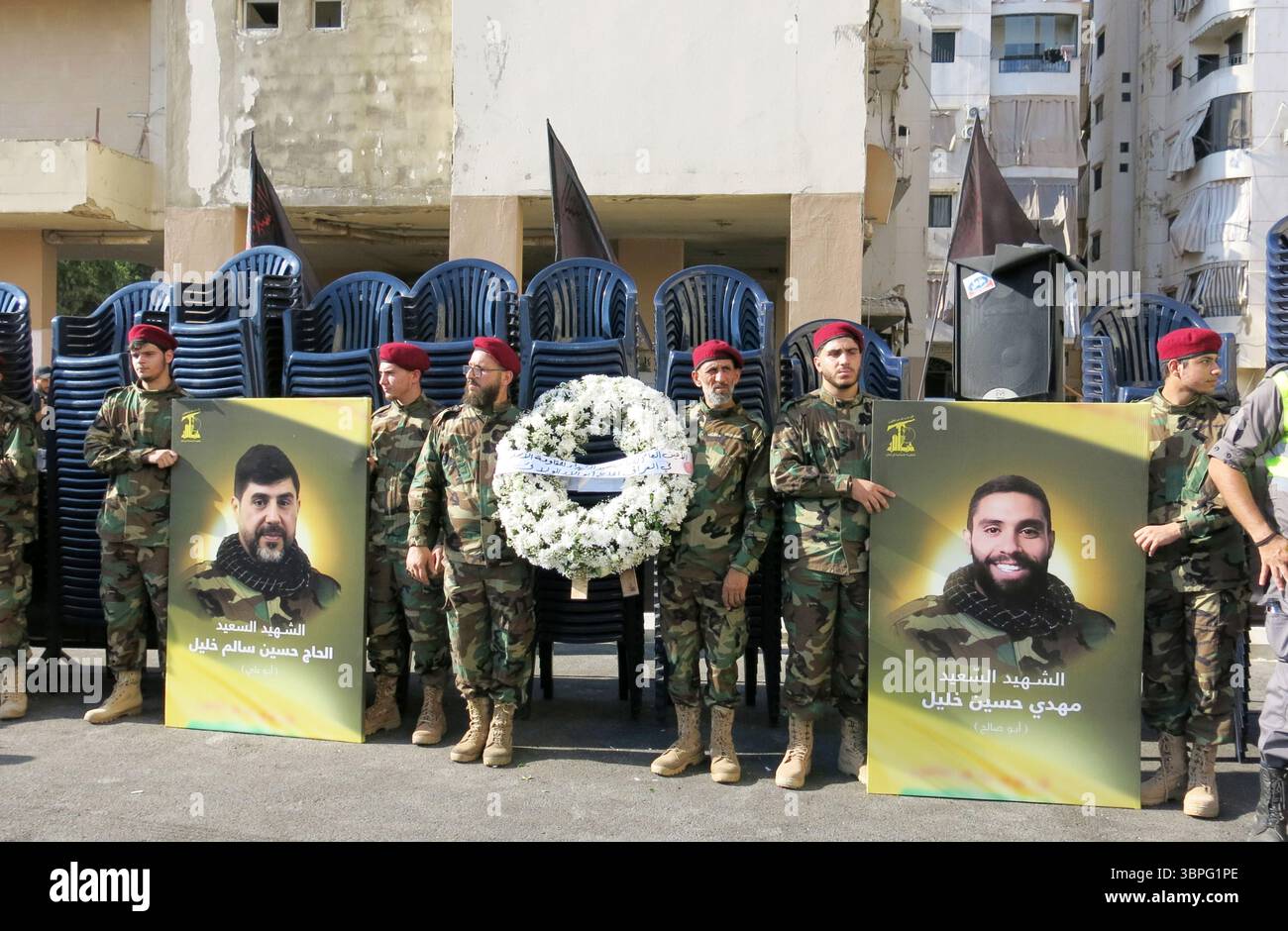 Shots from the funeral ceremony of Hezbollah fighters (mujahid) Hajj ...