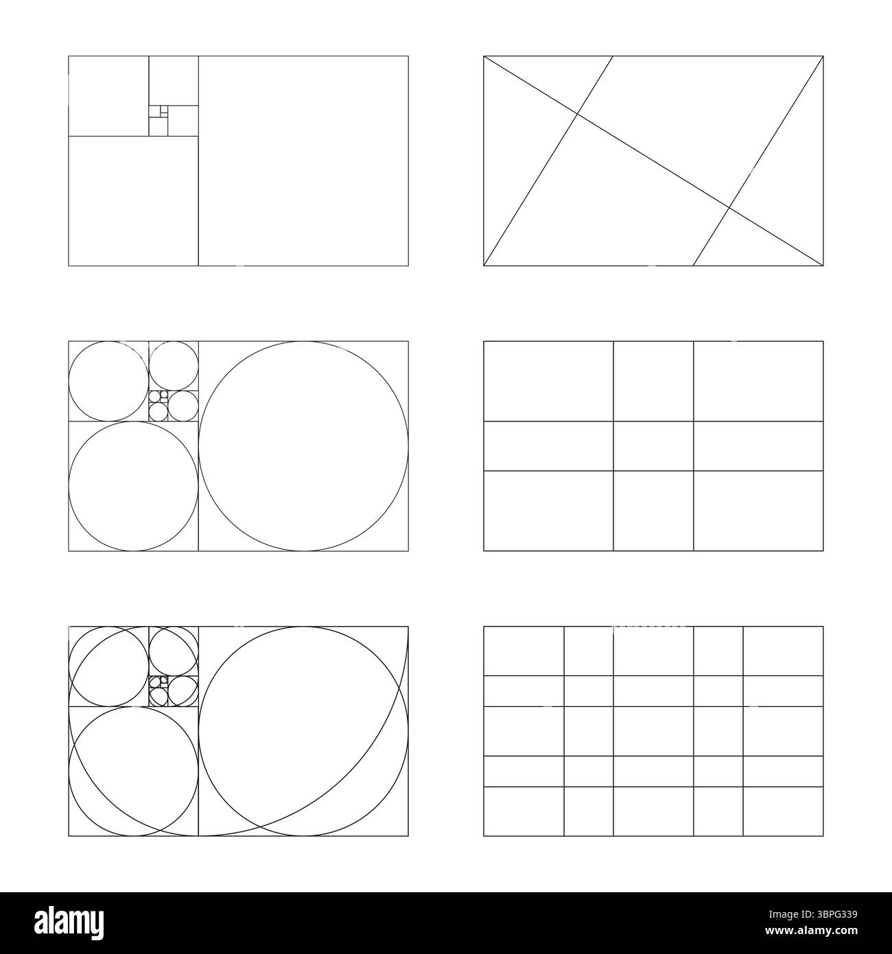 Golden ratio template collection. Fibonacci array, numbers. Golden ...