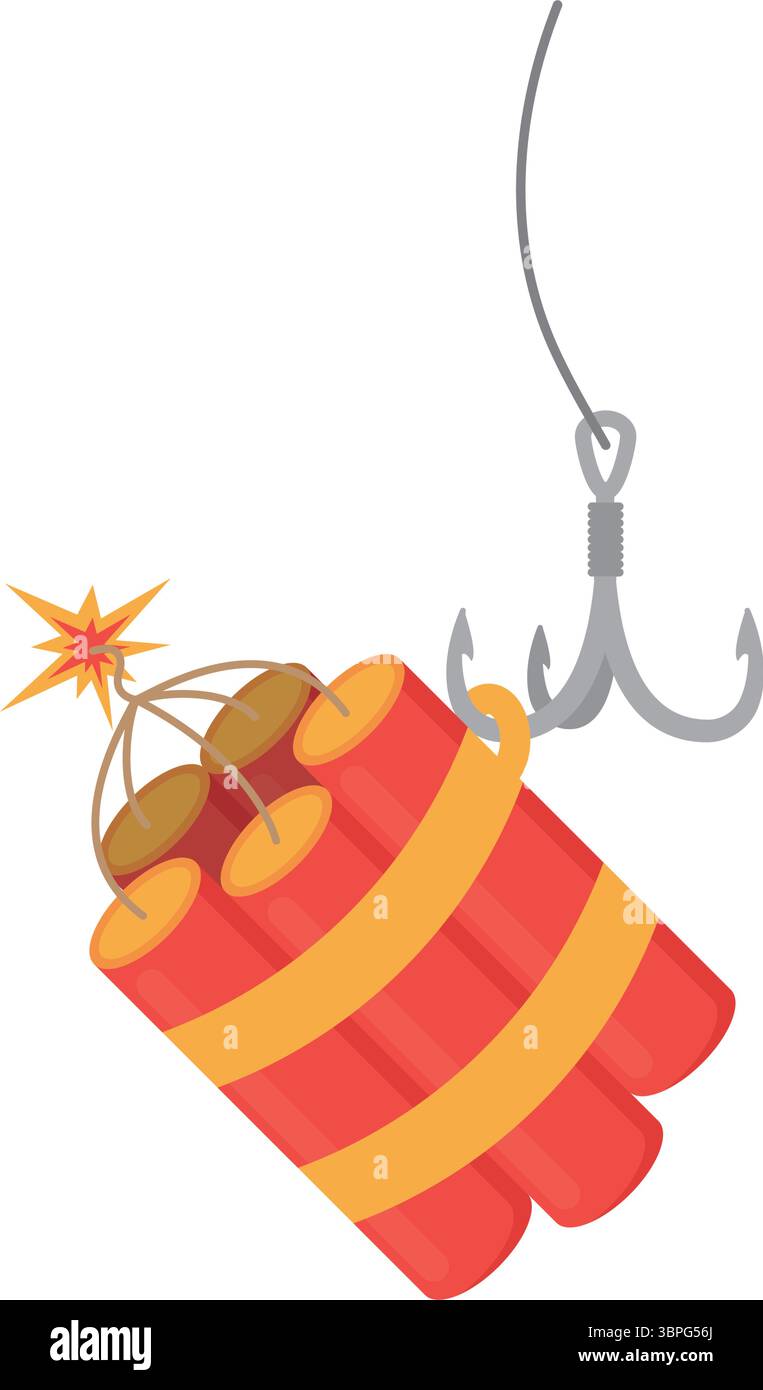 Explosive dynamite pack on fishing hook suspended underwater Stock ...