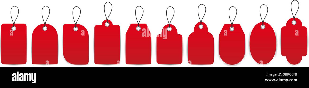Set of isolated vector realistic red blank tags or retail labels with ...