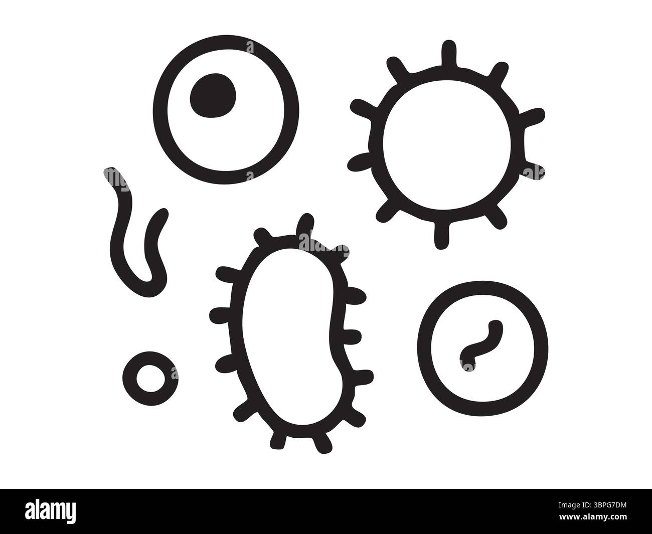 Black icons of various microorganisms including bacteria and virus ...
