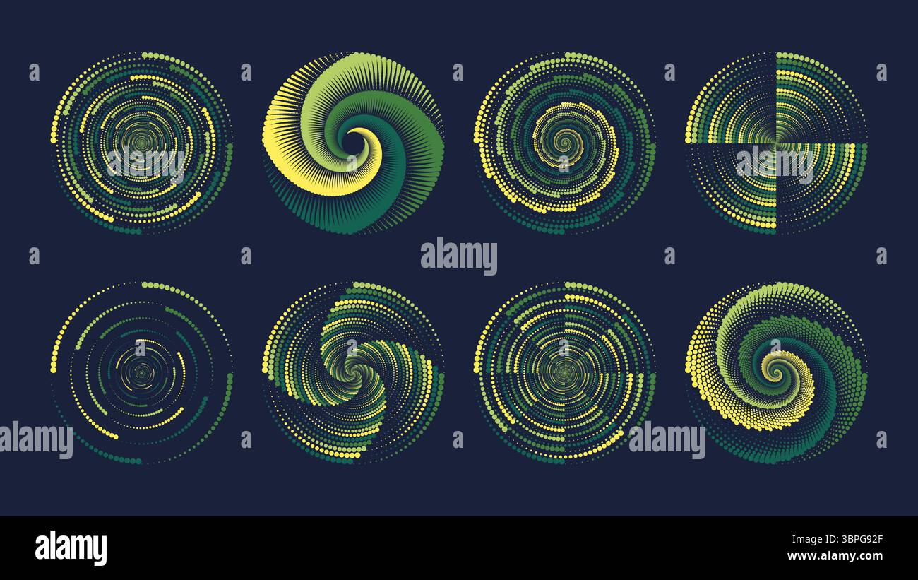 Radial halftone dot pattern forming spiral tunnel effect representing ...