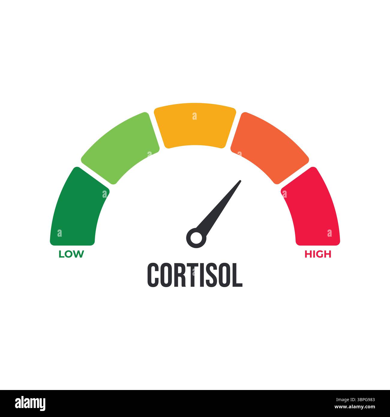 Cortisol level meter with color gauge and needle indicating stress ...