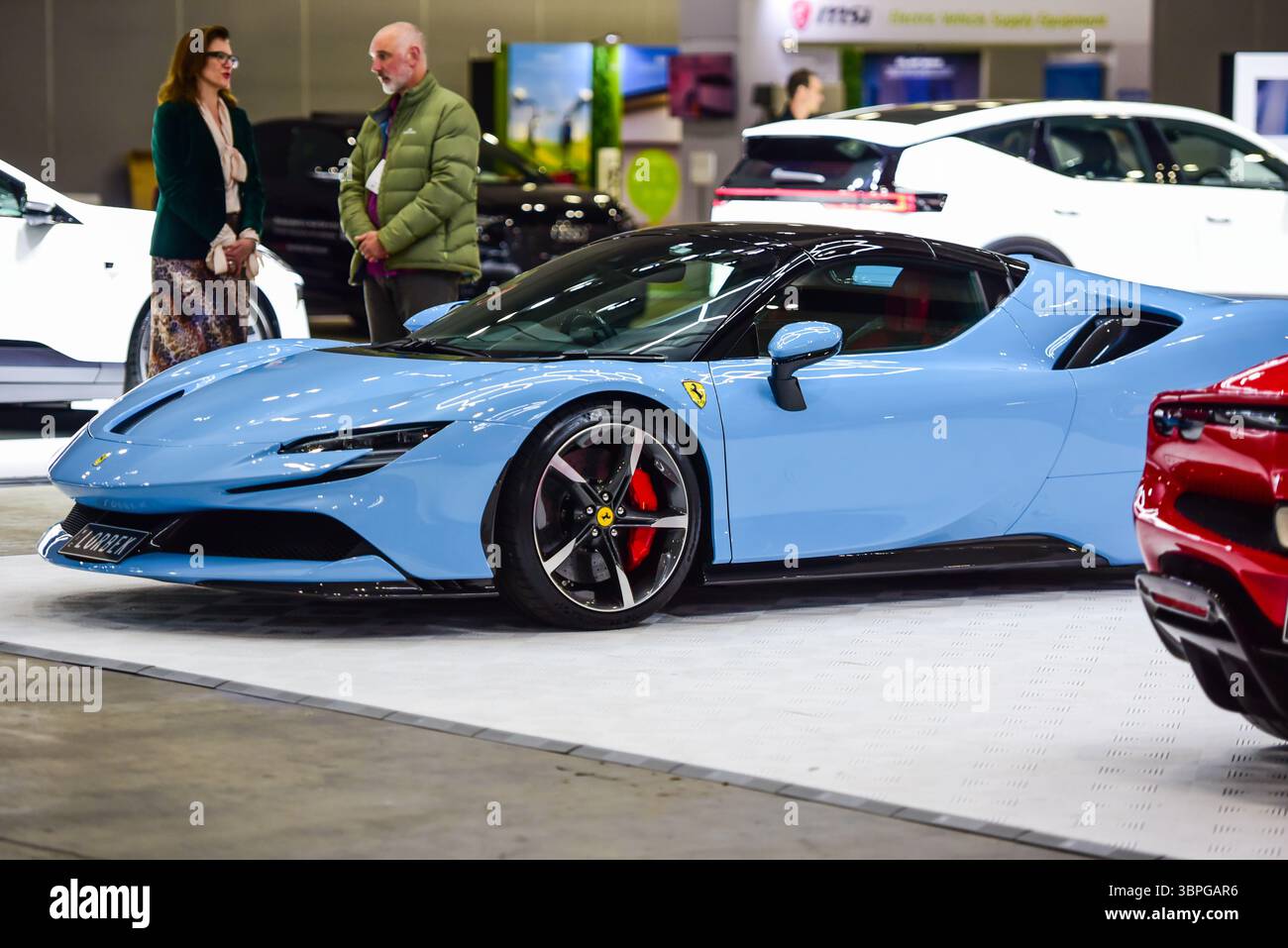 The Ferrari SF90 Stradale, hybrid supercar is seen at Melbourne EV Show hosted by FutureDrive ...