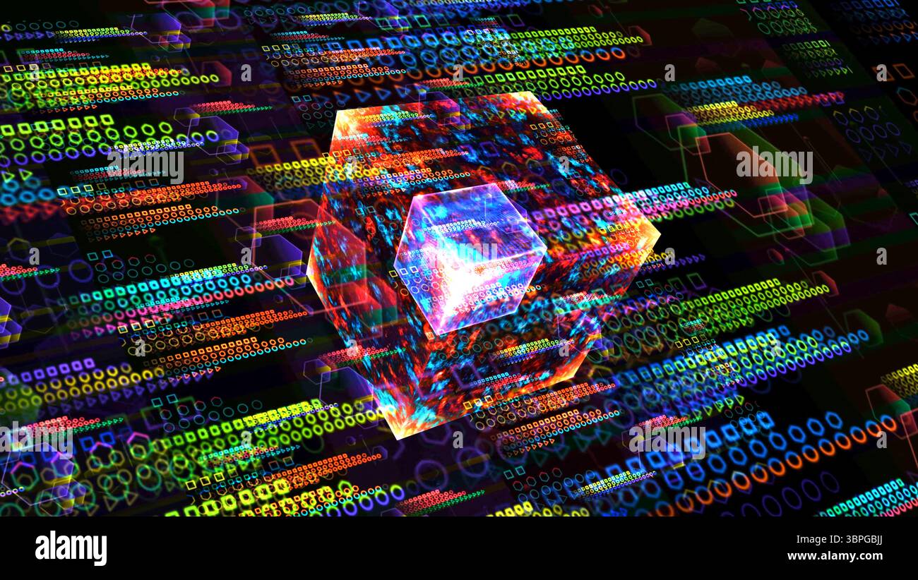 Quantum computer core futuristic technology digital layer dimension holographic process and ...