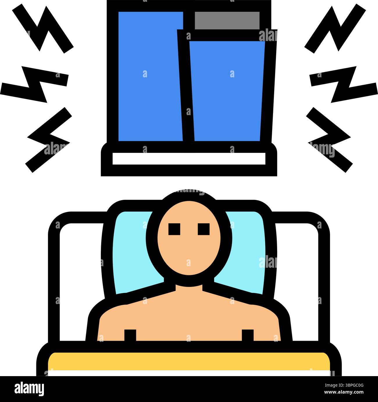 person trying sleep loud noise outside color icon vector illustration ...