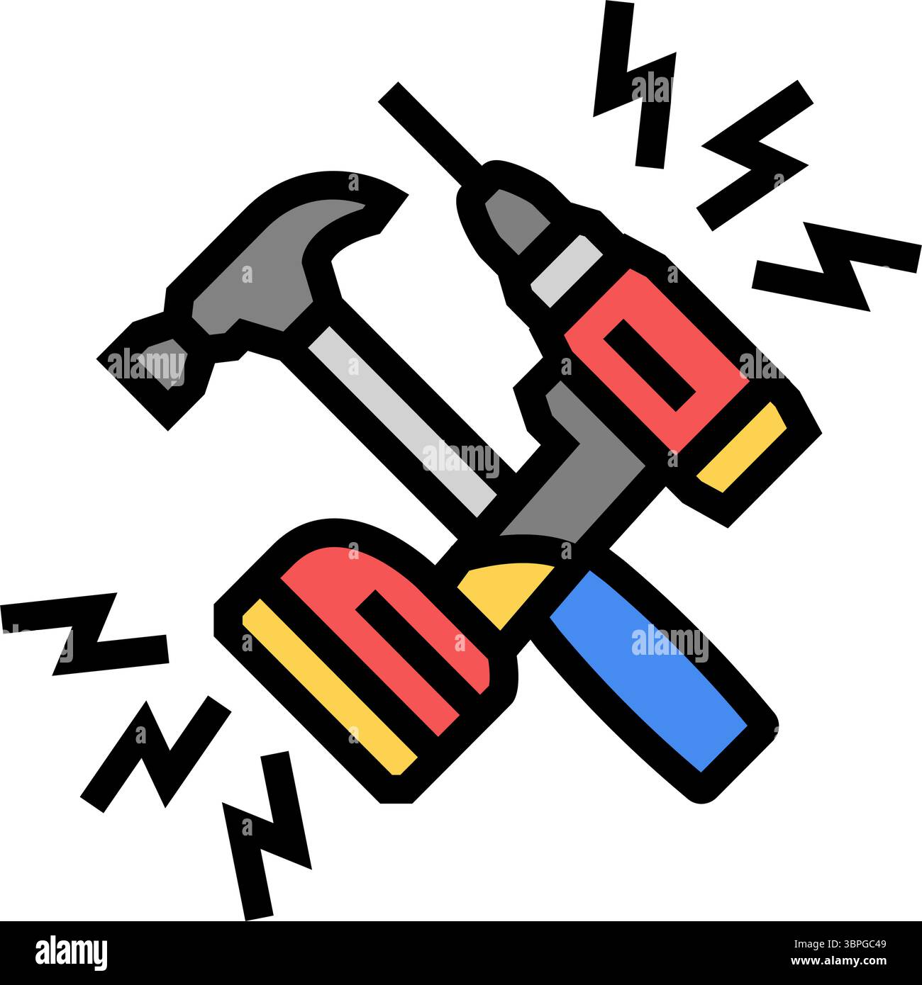 loud construction work hammering drilling sounds color icon vector ...