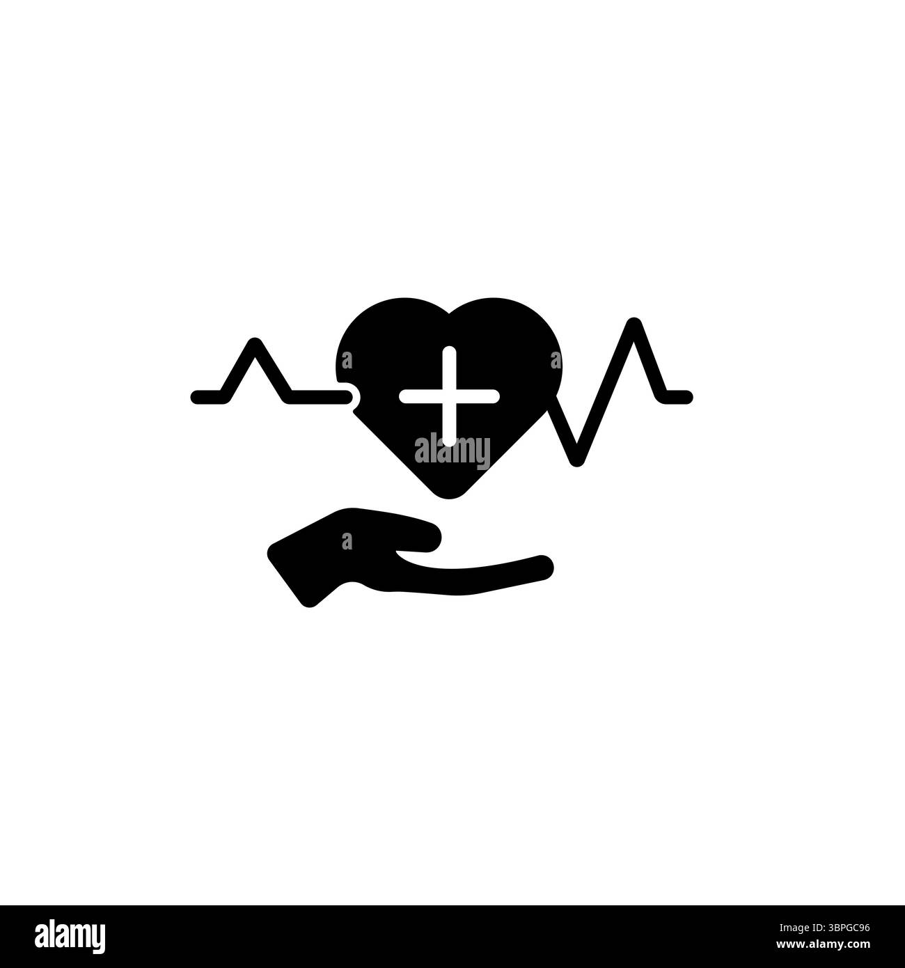Icon of heart health with ecg line and helping hand symbolizing ...