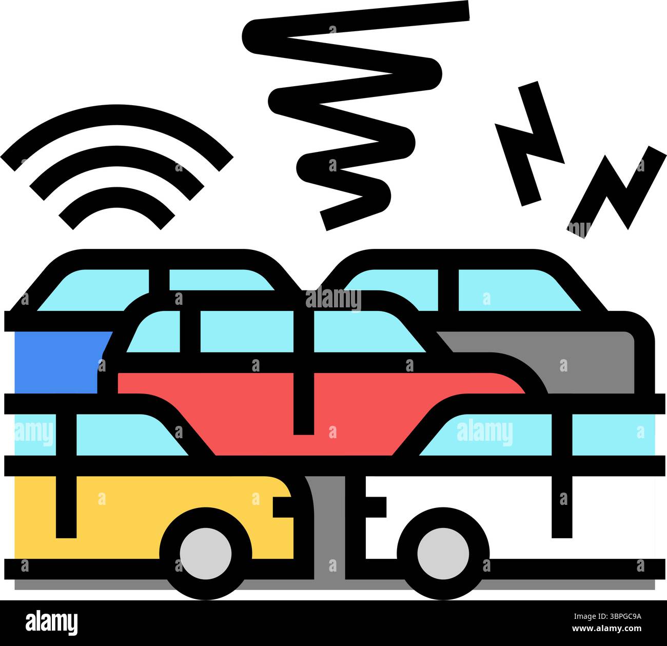 traffic jam honking cars noise waves color icon vector illustration ...