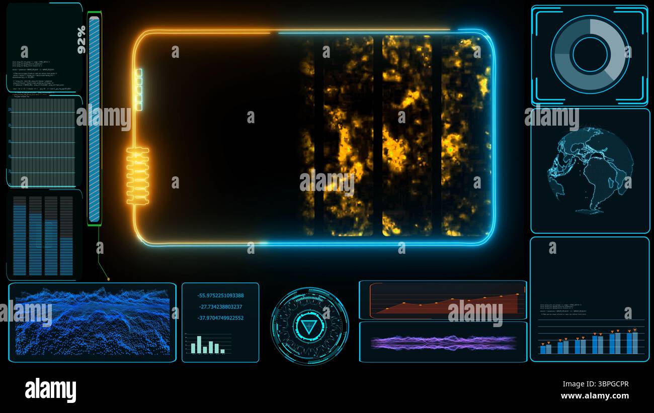 Solid state powerful battery laser border orange blue loop energy and ...