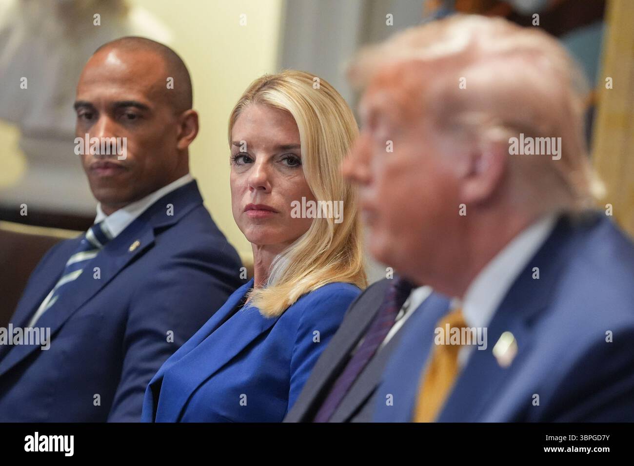 President Donald Trump, far right, speaking during a cabinet meeting ...