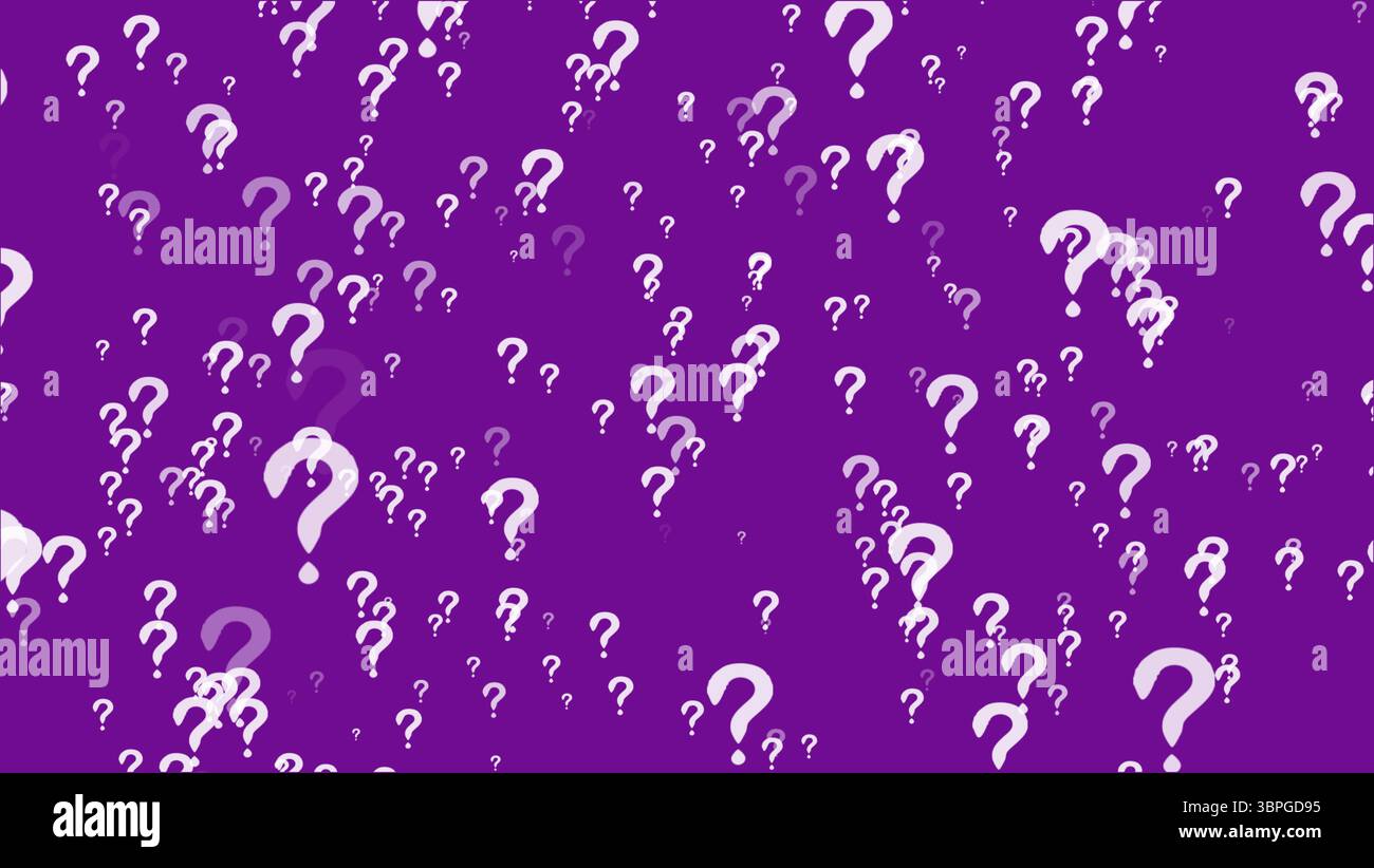 Question mark on the particle element on the purple screen background ...