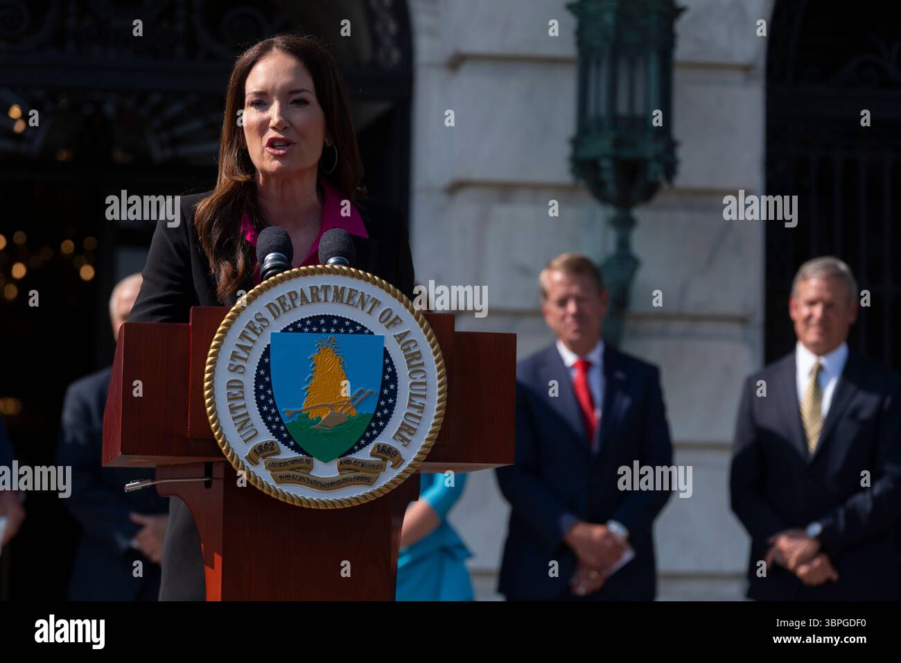 Agriculture Secretary Brooke Rollins, front left to right, with ...