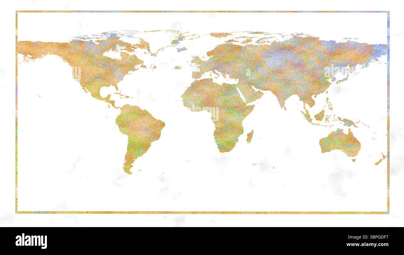 Global gold colorful mineral map and white marble background and golden ...