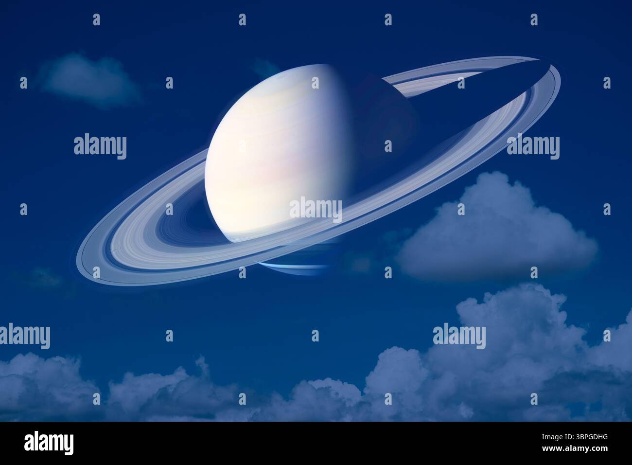 Saturn shadow near earth on the night sky and huge dark cloud, Elements ...