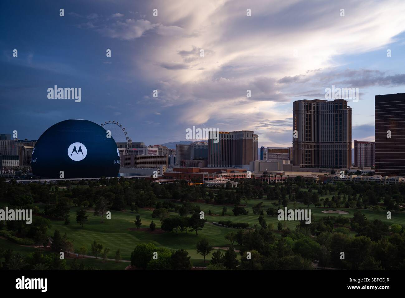 Las Vegas, 16th May, 2025. The illuminated Las Vegas Sphere at sunset ...
