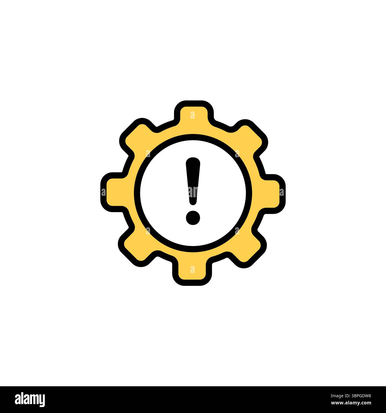 Icon of yellow gear with exclamation mark sign for alert or caution ...