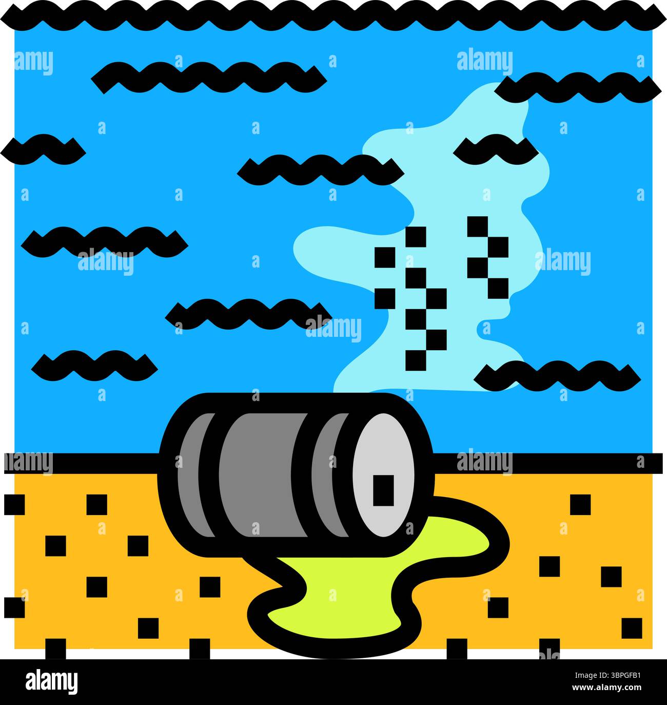 radiactive waste leaking into ocean radioactive pollution color icon ...