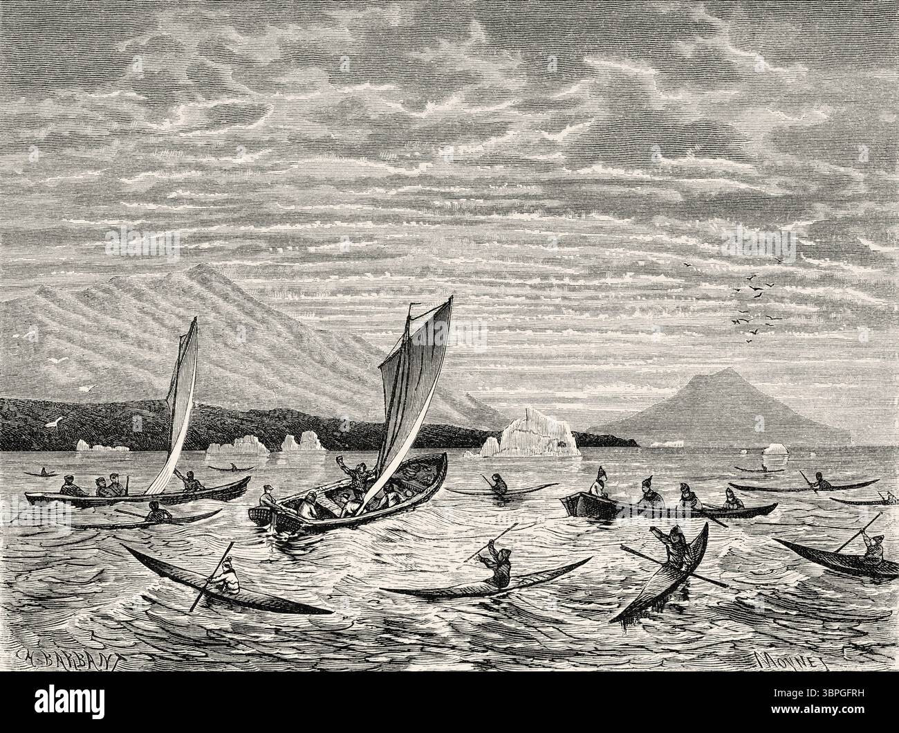 Departure from Friedrichsthal sailing in an oumiak boat typical of the ...